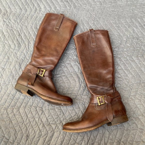 Frye | Shoes | Frye Melissa Tall Harness Leather Riding Boot Brown | Poshmark